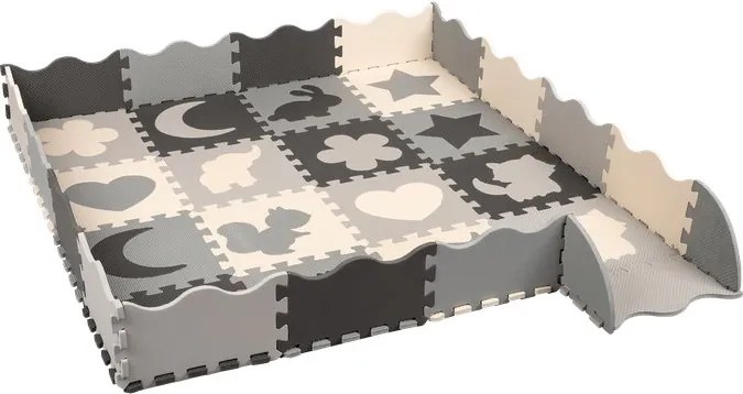 Pěnová podložka puzzle REBEL RBY-2250-16 150 x 150 cm, s rámem, šedá