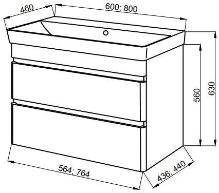 Lavedo Vivace Air 60 Antracit – závěsná koupelnová skříňka s keramickým umyvadlem