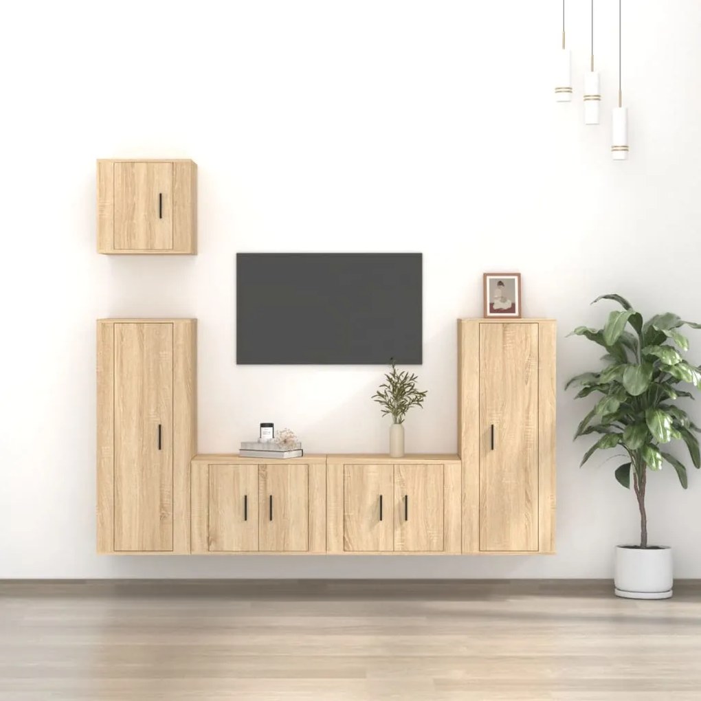 5Dílný Set Tv Skříněk Kompozitní Dřevo - Bílá s vysokým leskem