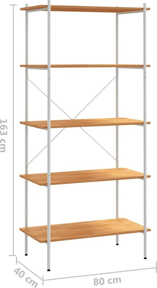 Policový regál s 5 policemi bílý a dub 80 x 40 x 163 cm 336350