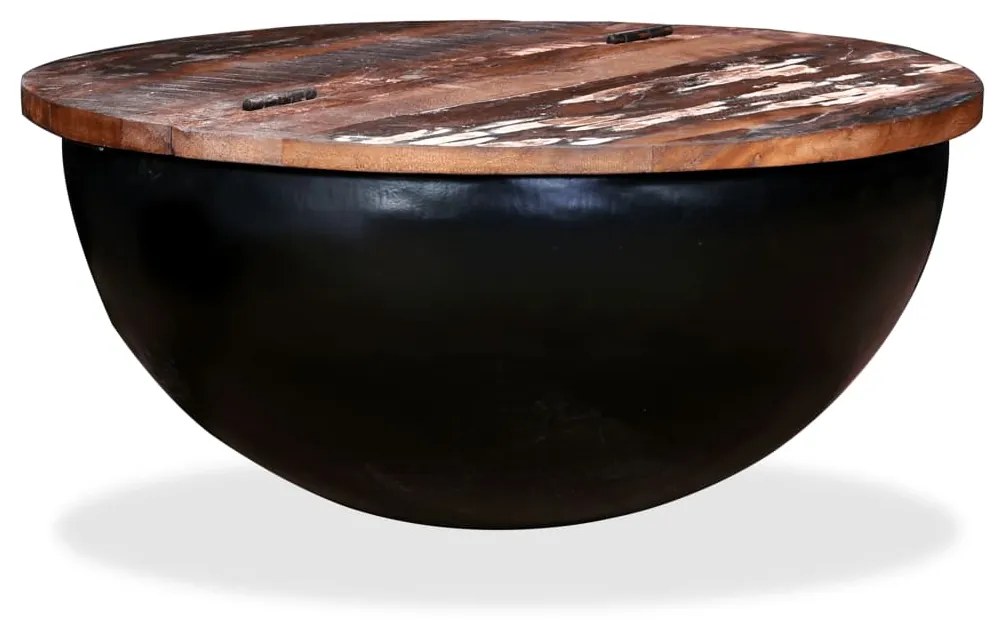 Konferenční stolek, masivní recyklované dřevo, černý, tvar misky,  245259