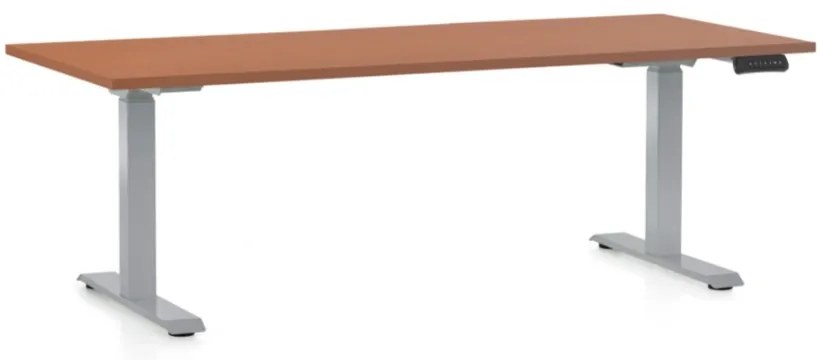 Výškově nastavitelný stůl OfficeTech D, 180 x 80 cm, šedá podnož, třešeň