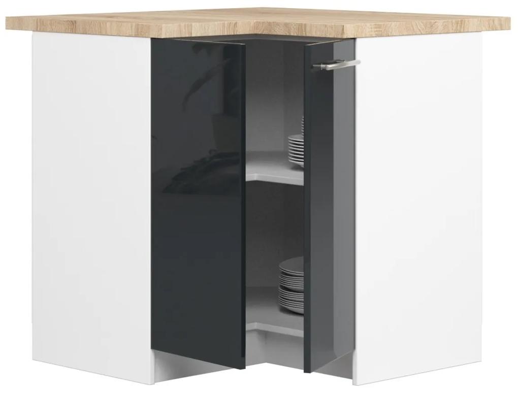 Kuchyňská rohová skříňka Olivie S 90 cm bílá/grafitový lesk/dub sonoma