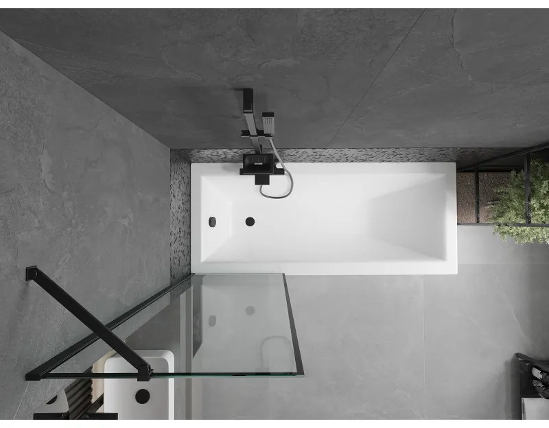Mexen Next, vanová zástěna 1-křídlová 60 x 150 cm, fixní křídlo, 6 mm čiré sklo s černým vzorem, černý profil, 895-060-000-00-70-70