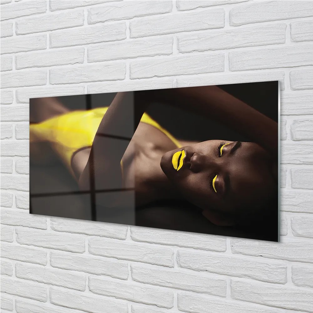 akrylový obraz Žena žlutá ústa 125x50 cm