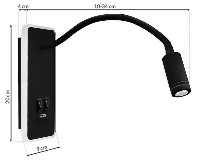 Nástěnné LED svítidlo Base, 1x LED 8+2w, 4000k, b, vypínač