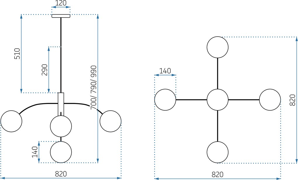 Toolight Toolight, závěsné svítidlo 5xG9 APP1021-5CP, černá, OSW-05559