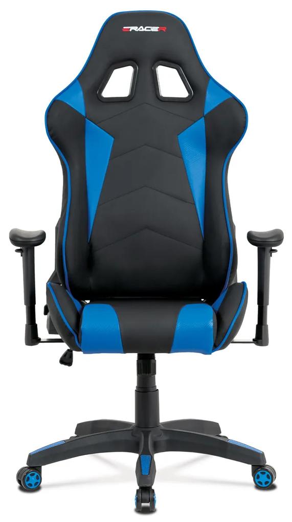 Kancelářská židle, modrá+černá ekokůže, houpací mech., plastový kříž - KA-F03 BLUE