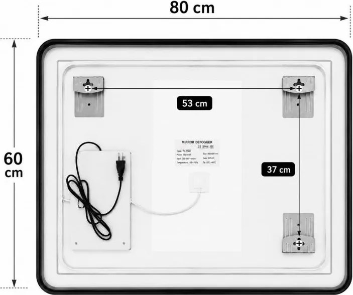 Erga Sari, LED zrcadlo v černém rámu s vyhříváním a dotykovým ovládáním, 80 × 60 cm, černá matná, ERG-YKA-MR.SARI-BLK-60X80