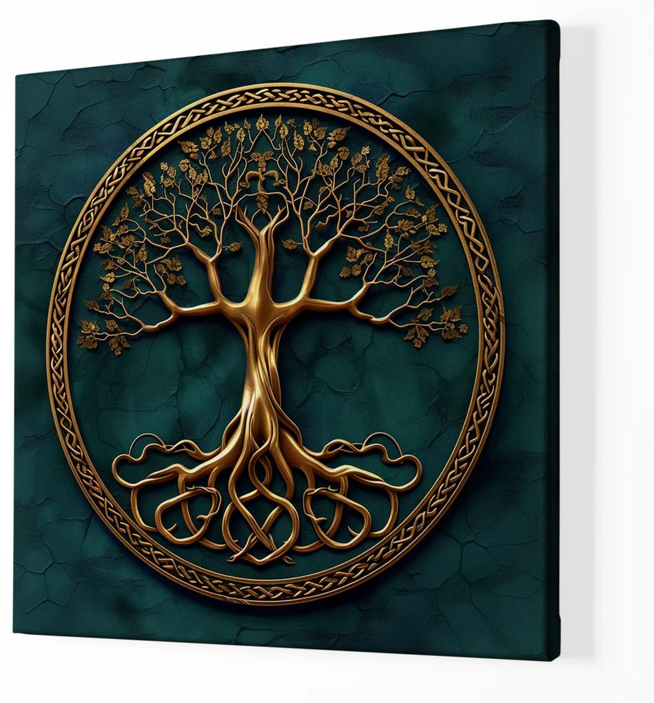 Obraz na plátně - Strom života Temný Emerald FeelHappy.cz Velikost obrazu: 120 x 120 cm
