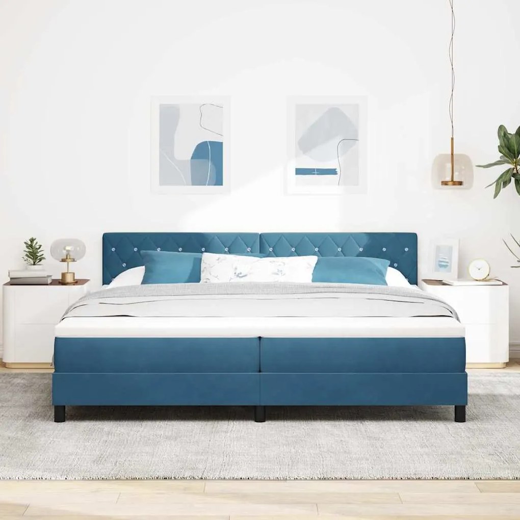 Postel s boxspringem s matrací Tmavě modrá 200 x 200 cm samet 3339132