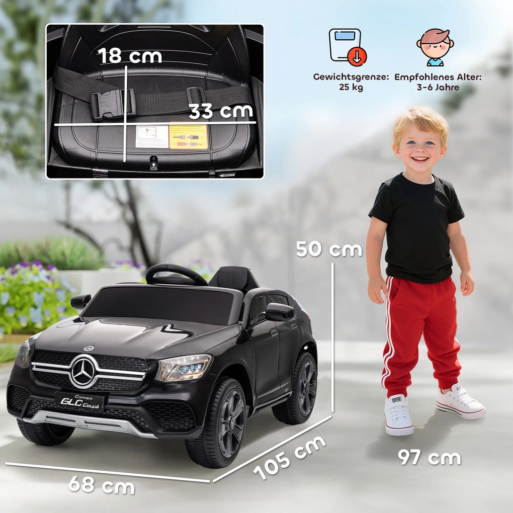 AIYAPLAY Elektromobil pro děti, 12V dětské auto s dálkovým ovládáním, LED světla, hudba, 3 rychlosti, 3-6 let, černé