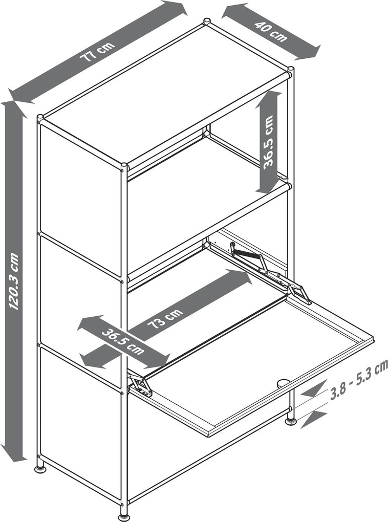 Tchibo - Komoda kovová »Cn3« se 2 výklopnými dvířky - barva: šedá