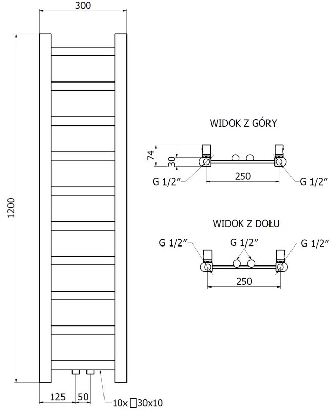 Mexen Bolt, topné těleso 1200 x 300 mm, 240 W, spodní a středové, černá, W126-1200-300-00-70