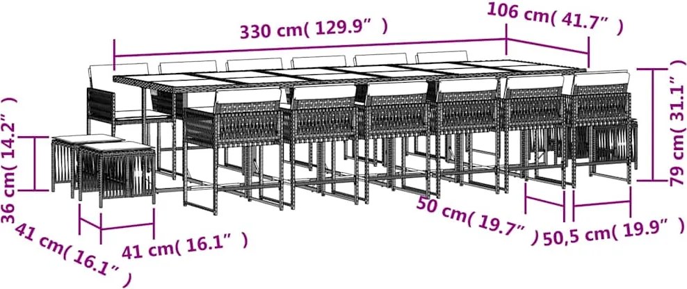 17dílný zahradní jídelní set s poduškami mix béžové polyratan 3211548