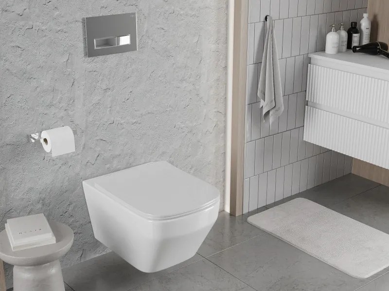 Mexen Riva WC mísa Rimless Tornado s pomalu sklápějící deskou slim, duroplast, bílý lesk - 30630200T