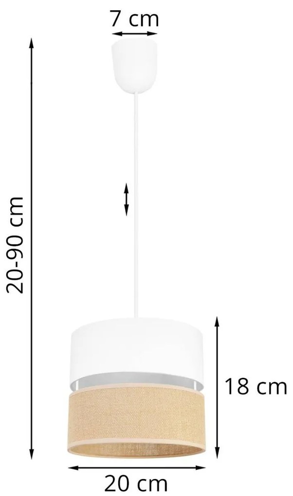 Závěsné svítidlo JUTA, 1x jutové/bílé textilní stínítko, LP, W