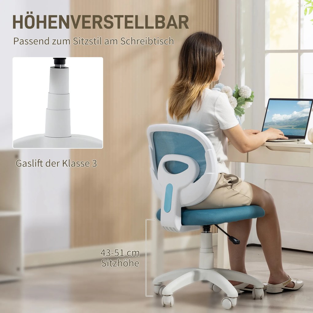HOMCOM Kancelářská židle, ergonomická židle s C-tvarovanou opěrkou zad, výškově nastavitelná, modrá