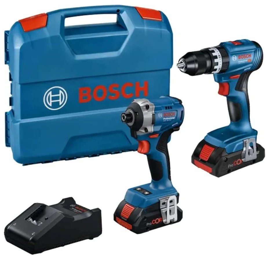 Bosch - 18V AKU sada vrtačky s příklepem GSB 18V-45 a rázového utahováku GDR 18V-215, 2x aku 4,0 Ah Li-Ion, nabíječka 0615A50069