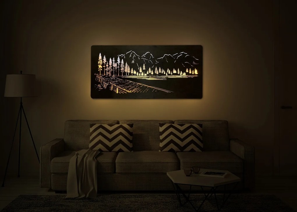 Li-Go "Pod vrcholy hor" světelný obraz 230V 120x60 cm provedení povrchu: černá s patinou