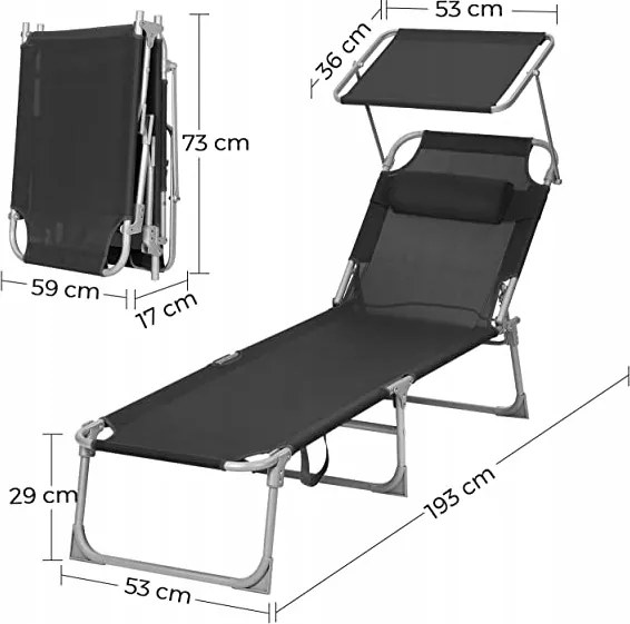 Lehátko ocel černé Songmics
