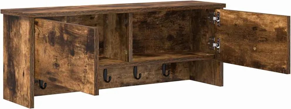 věšák, nástěnný, s dvířky, háčky, kompozitní dřevo, 30x80x20 cm, kouřový dub, Dekorino TK20260024