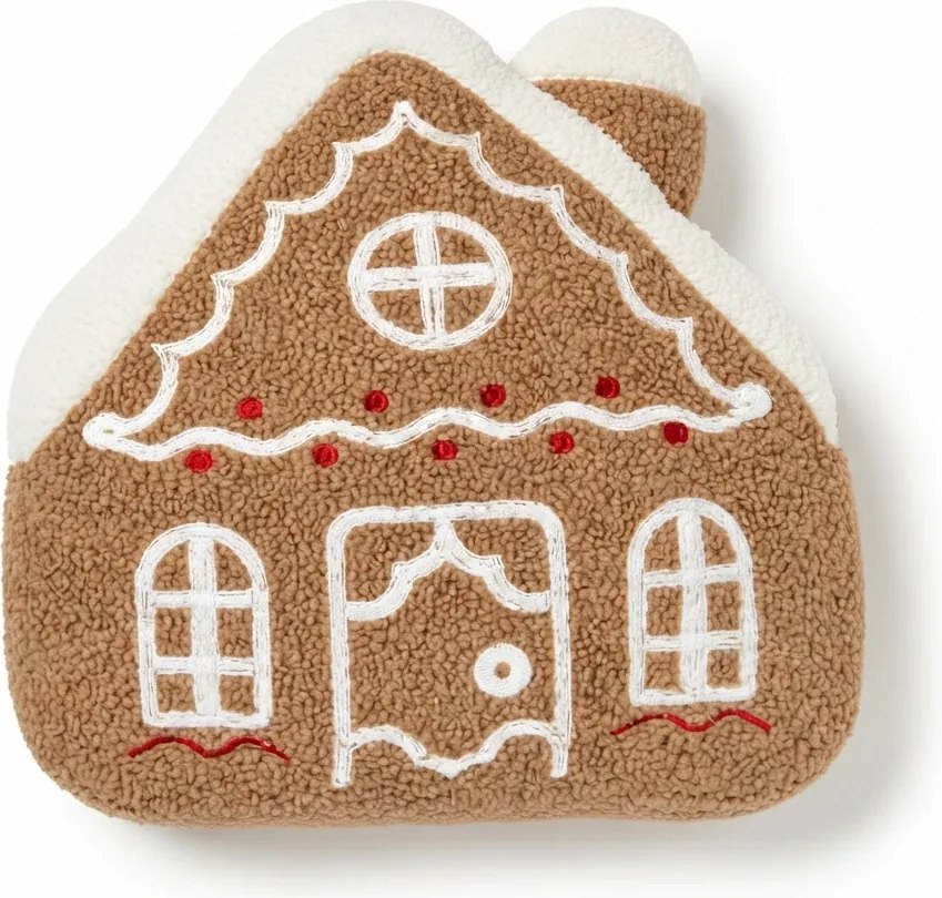 Dekorační polštářek GINGERBREAD HOUSE 40x40 cm, hnědý