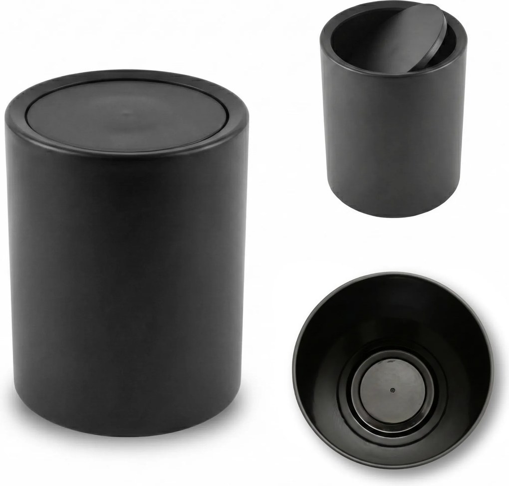 Koupelnový odpadkový černý koš RUND, 6 l