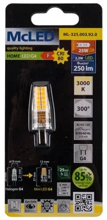 LED žárovka G4 McLED 2,5W (25W) teplá bílá (3000K) 12V ML-325.003.92.0
