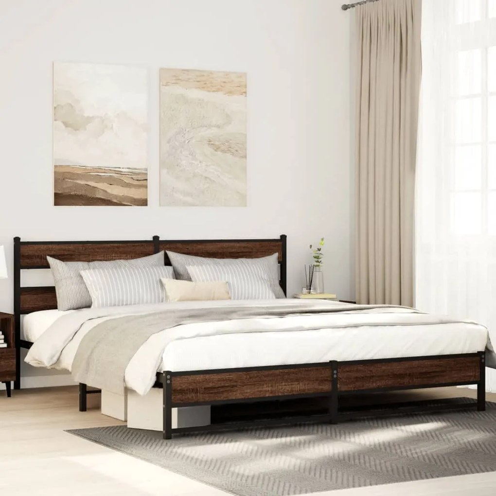 Kovový rám postele bez matrace hnědý dub 200 x 200 cm 3308515