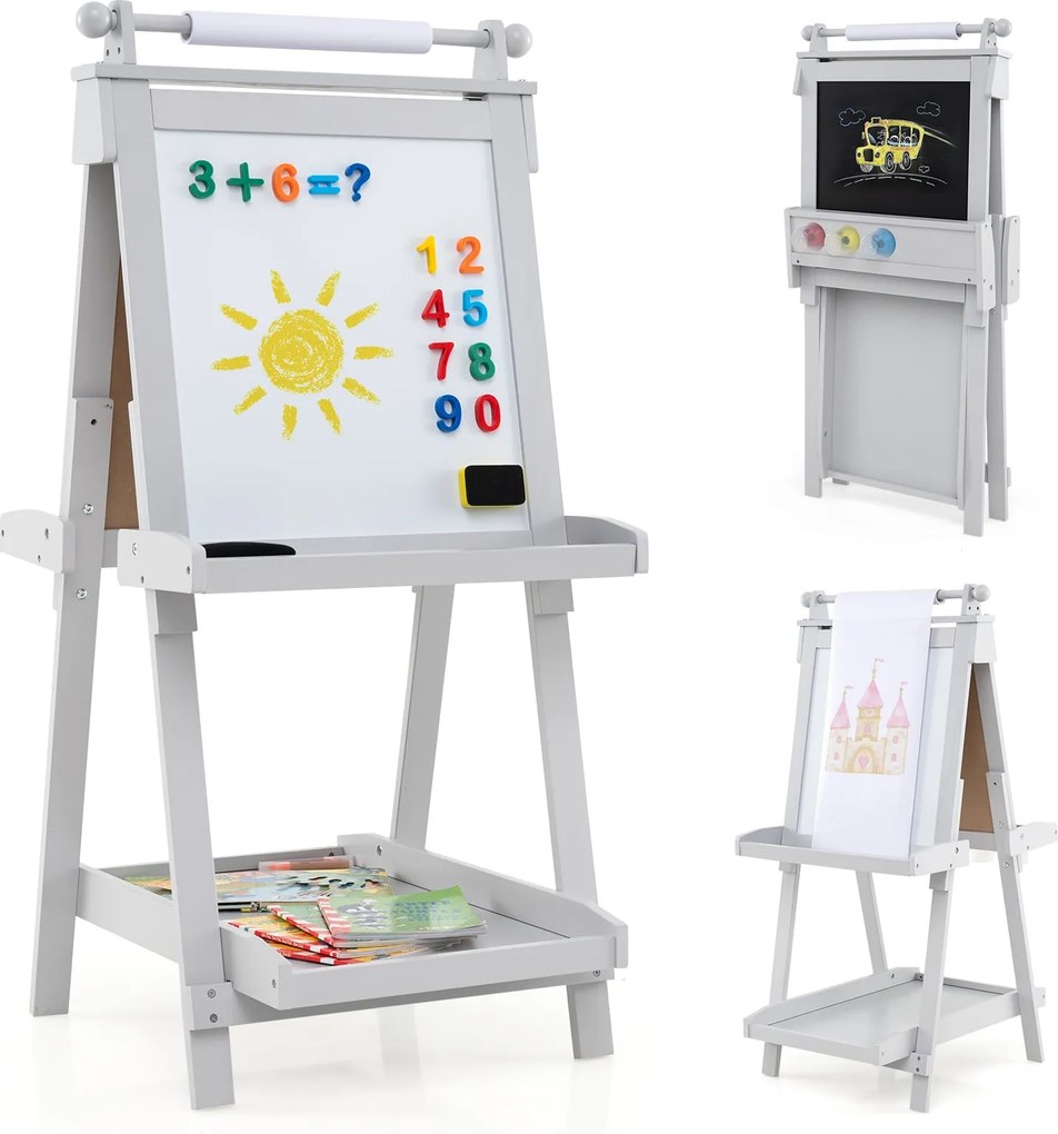 Costway Dětská výškově nastavitelná tabule s bílou tabulí a magnetickou tabulí