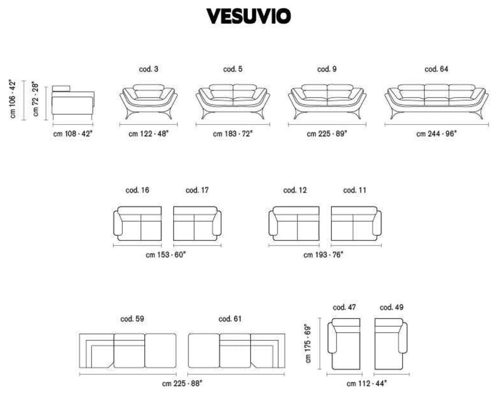 POLYFORMITALIA Luxusní sedací souprava Vesuvio Provedení: 2-místná+lehátko, Vzorník látek: alabama19