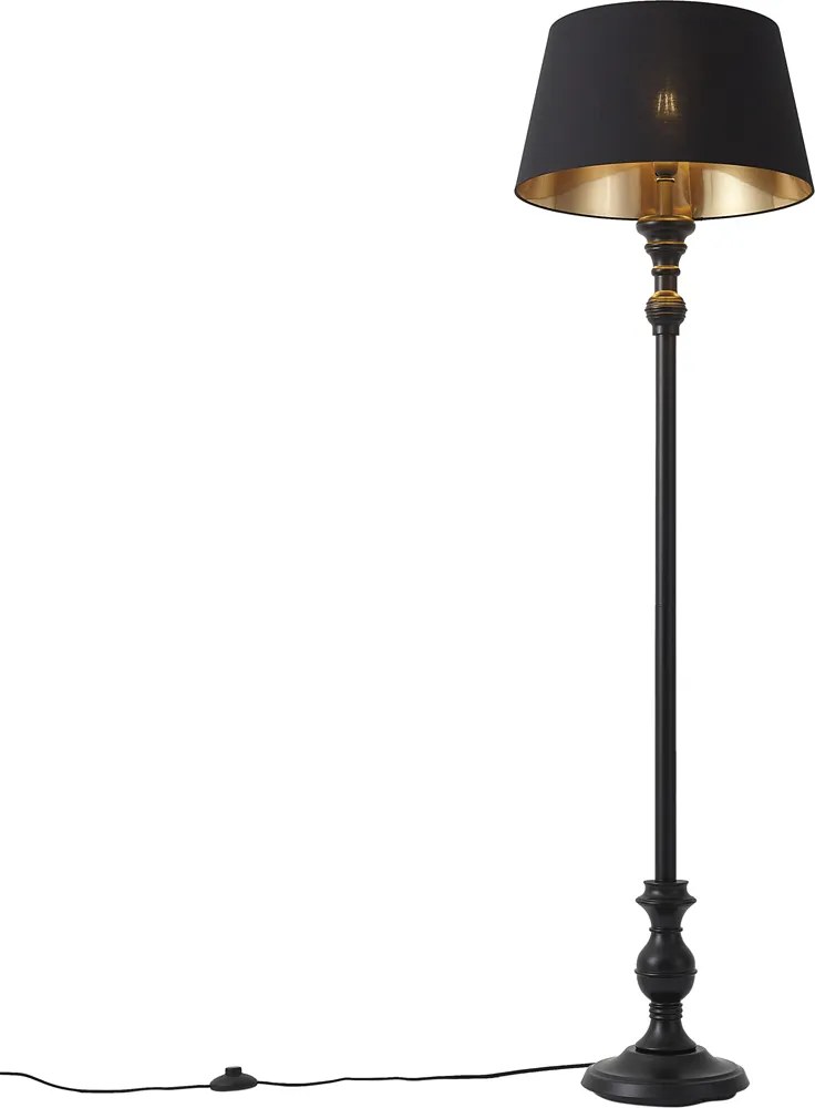 Stojací lampa se stínidlem 45 cm černá se zlatým interiérem - Classico