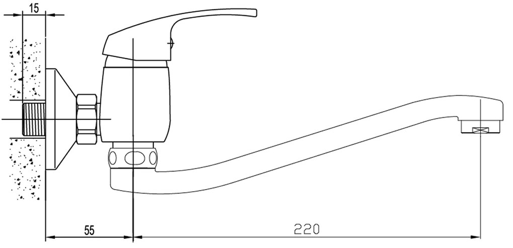 Aqualine, AQUALINE 35 nástěnná baterie, rozteč 150mm, výtokové ramínko 220mm, chrom, 52145