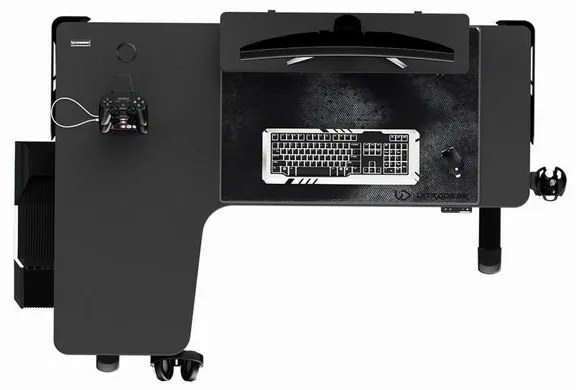 Lama Plus Herní stůl ULTRADESK WINGER – 111x155x60 cm, elektricky nastavitelná výška, RGB podsvícení, černá