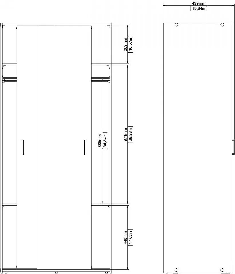 Šatní skříň Sida 77 cm s pusuvnými dveřmi bílá