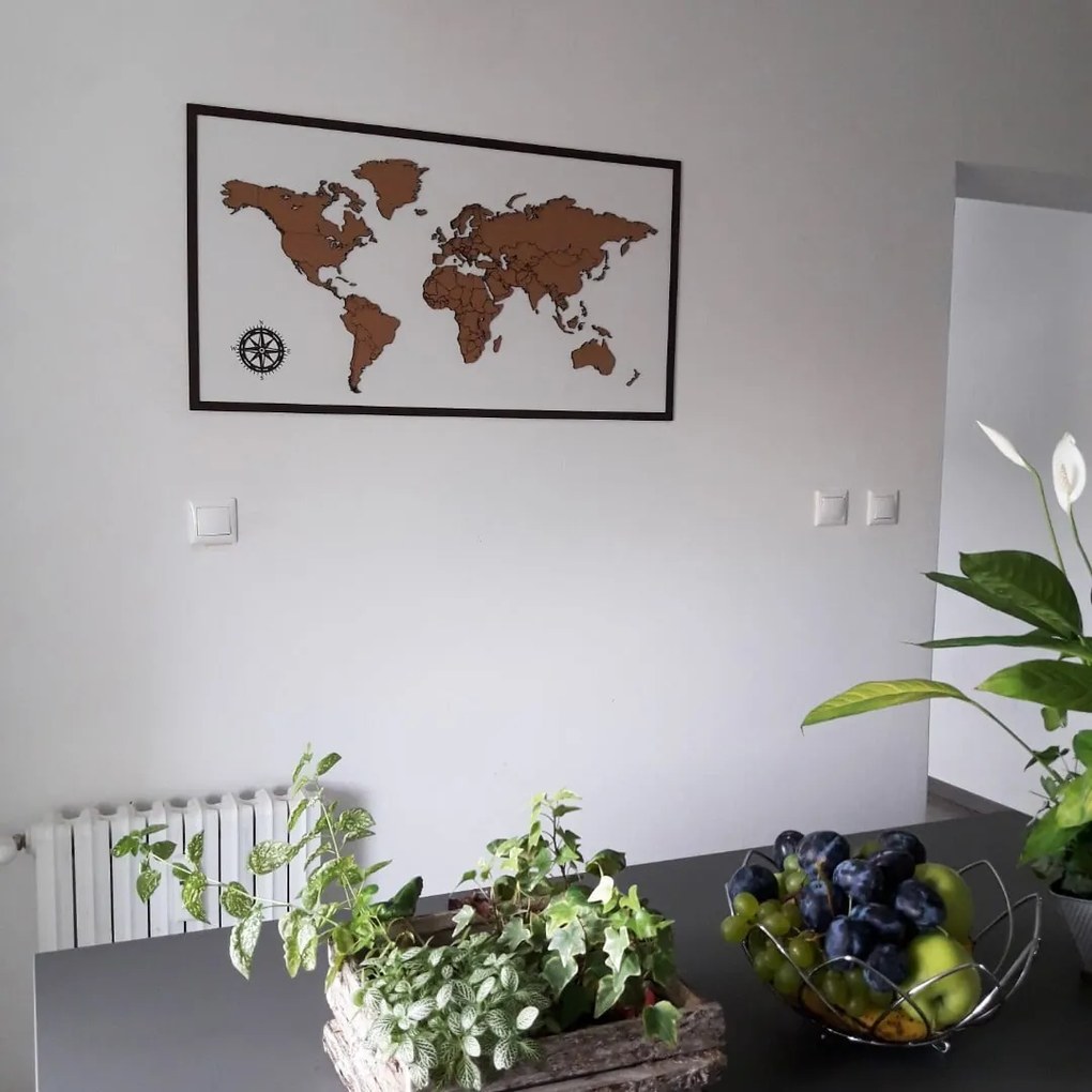 DUBLEZ | Korková, zapichovací mapa světa na zeď s rámem | Obraz