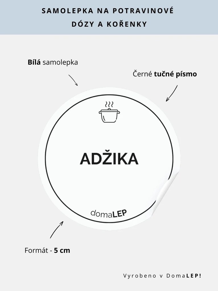 Samolepka na kořenky ADŽIKA bílá 5 cm tučné písmo