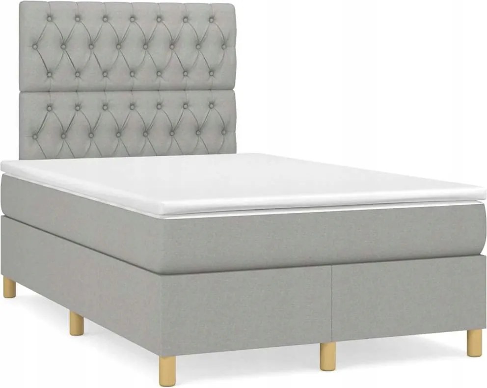 Box Spring Postel S Matrací Textil Světle Šedá Prošívaný design 120 x 190