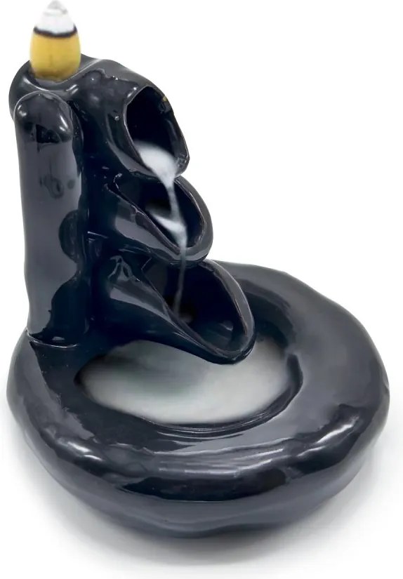 Keramický stojan na kužely Tekoucí dým Bambus, 7,7 x 7,7 x 6 cm – černý, lesklý
