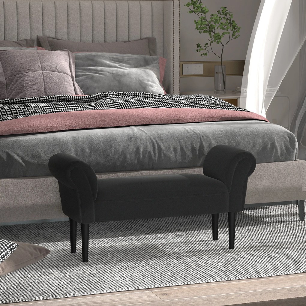 HOMCOM Lavice Ložnice Lavice Čalouněná lavice černá 102x31x51cm z MDF a pěny pro útulné akcenty