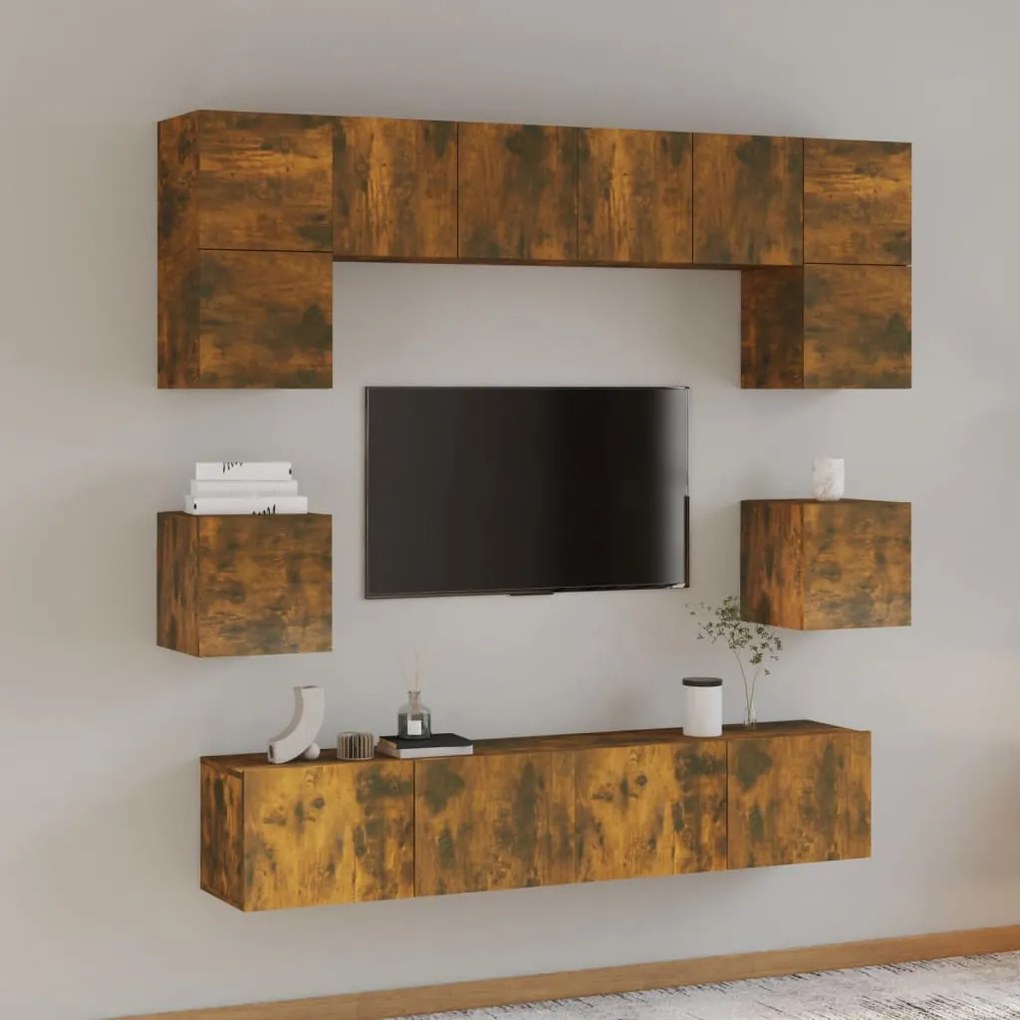 8dílný set TV skříněk kouřový dub kompozitní dřevo 3114411