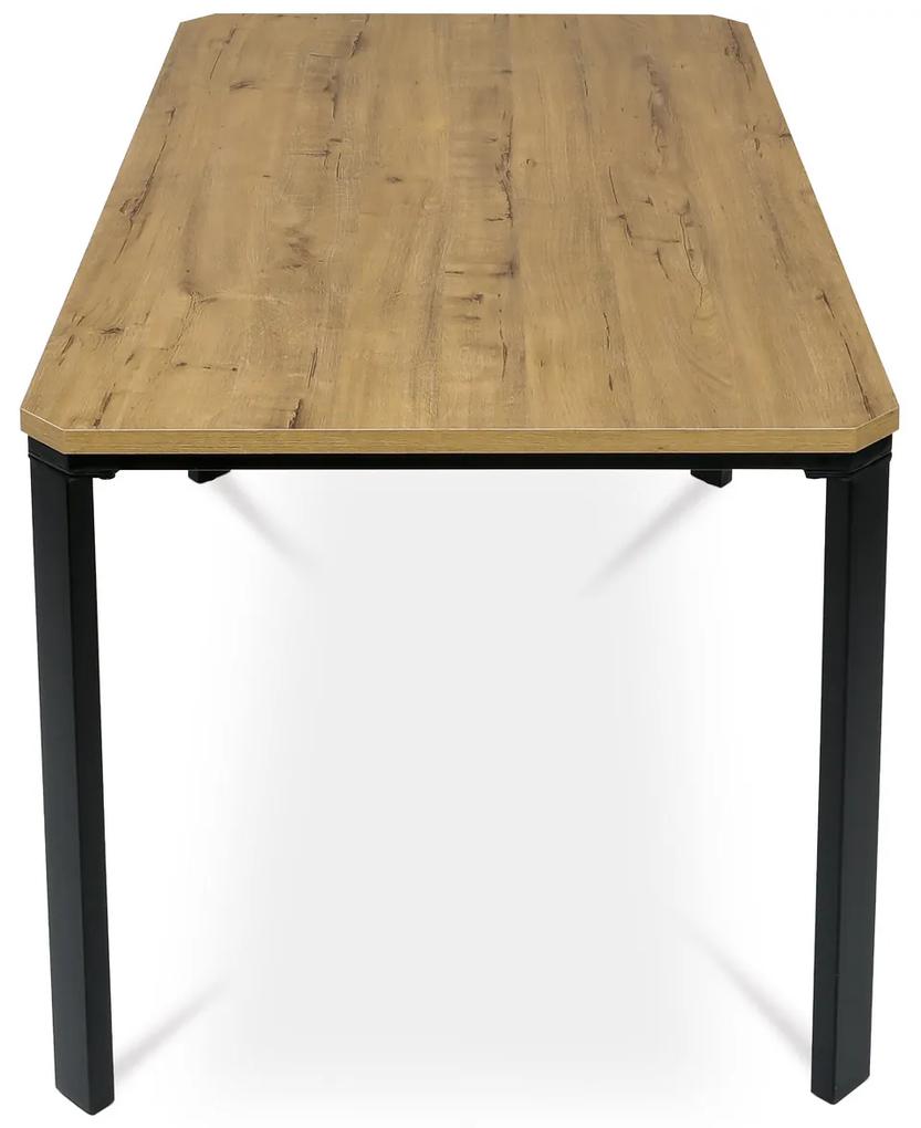 Autronic Stůl jídelní, 140x80 MDF deska, dýha divoký dub, kovové nohy, černý lak