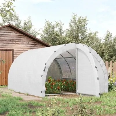Outsunny Greenhouse Tunnel Garden, podlahová plocha 4L x 3W x 2H Vyztužený rám z ocelové trubky 25 mm s klikami bílý
