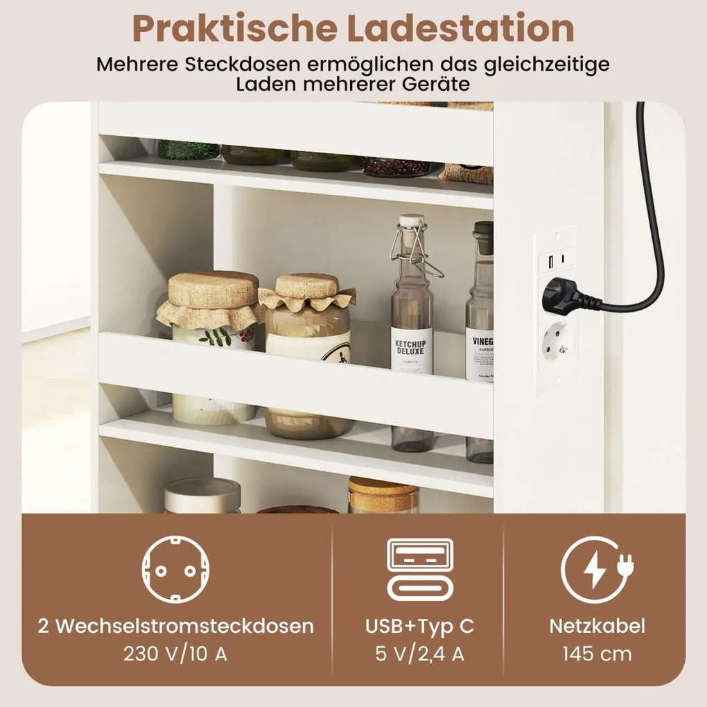 Costway 20 cm tenký úložný vozík s nabíjecí stanicí 4patrový
