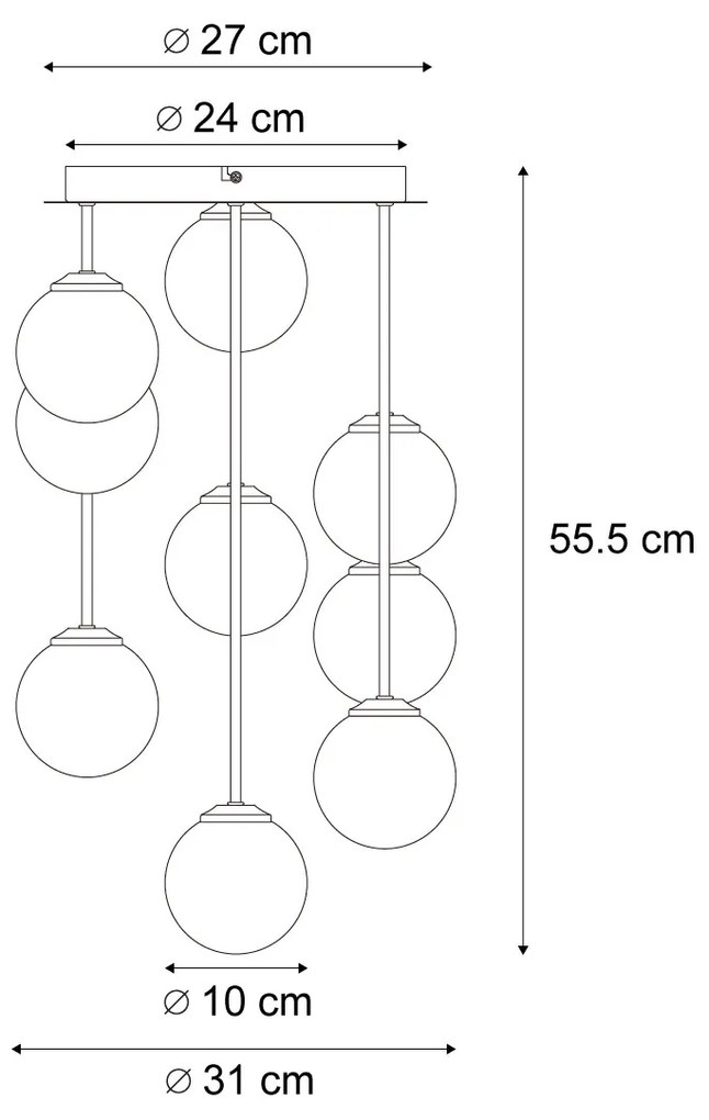 Moderní stropní svítidlo černé s jantarovým a kouřovým sklem 9 světel - Atény