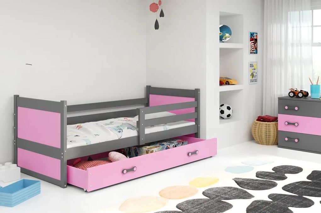 BMS Group Dětská postel s úložným prostorem RICO grafit Velikost postele: 190x80 cm, Barva výplní: Bílá