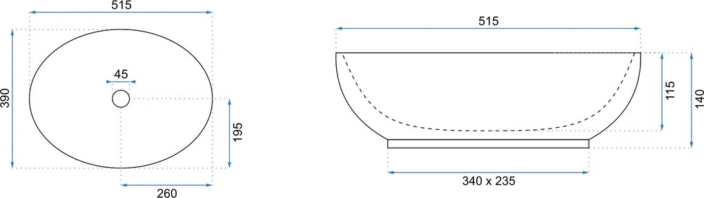 Rea Carola umyvadlo na desku, 52 x 39 cm, bílá, REA-U8198