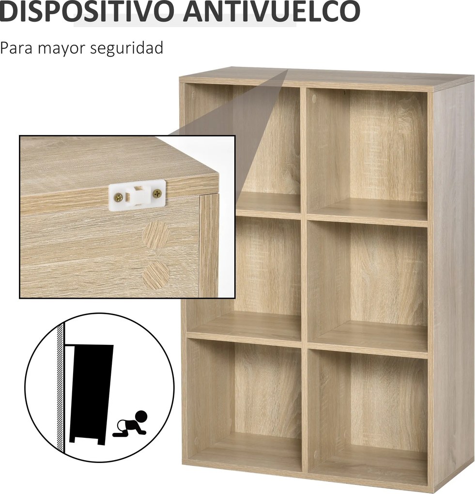 HOMCOM Knihařský regál se 3 policemi a 6 úložnými boxy do obývacího pokoje, ložnice, kanceláře 65,5x30x97,5 cm Dub