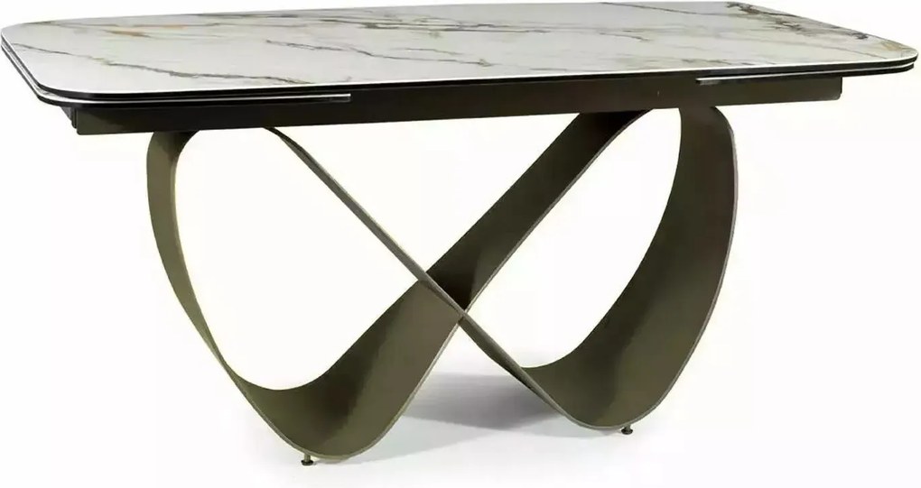 Jídelní rozkládací stůl Infinity 160/240 cm keramika bílý mramor/měděný